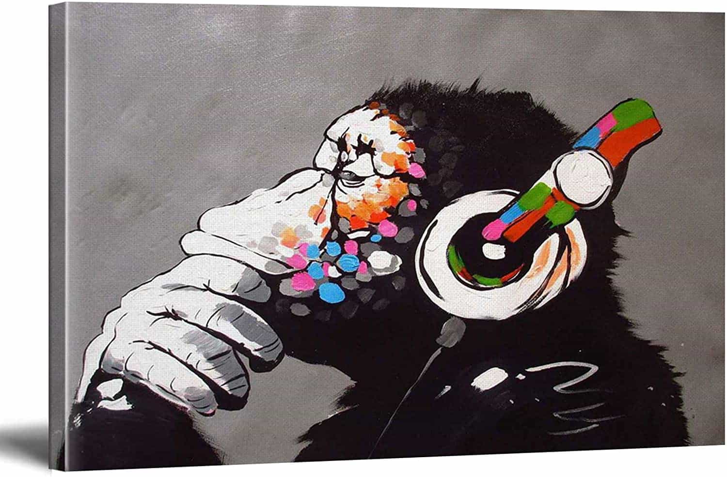 DJ Monkey Canvas Wall Art DJ Monkey Painting Banksy Graffiti Art