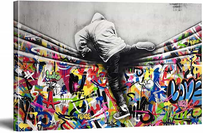 Jump Over Canvas Wall Art Jump Over Painting Banksy Graffiti Art